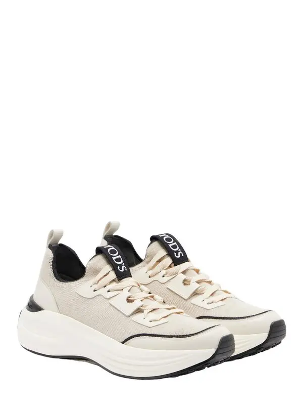 TOD'S Leather And Suede Trimmed Sneakers - Beige