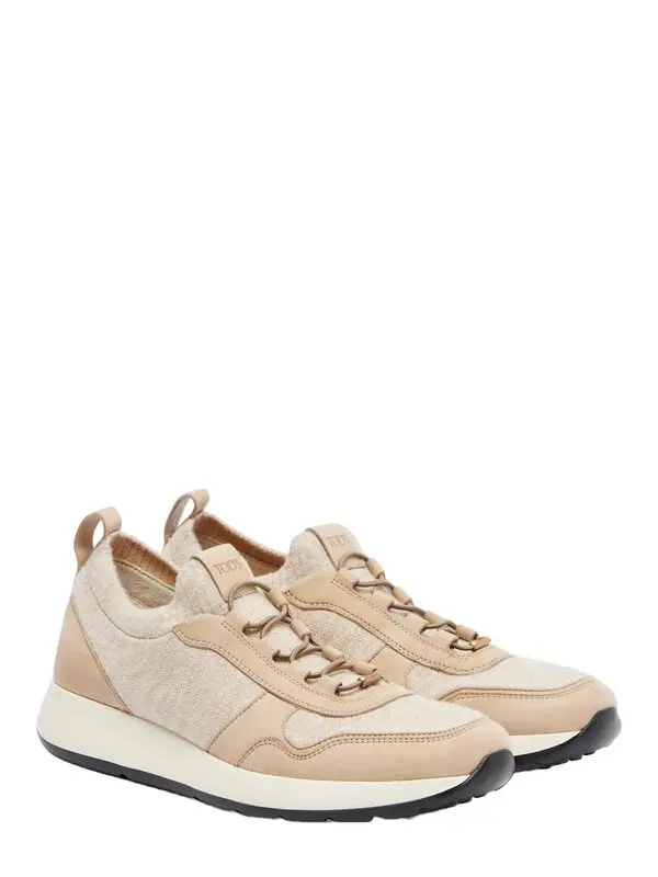TOD'S Leather And Suede Trimmed Sneakers - Beige
