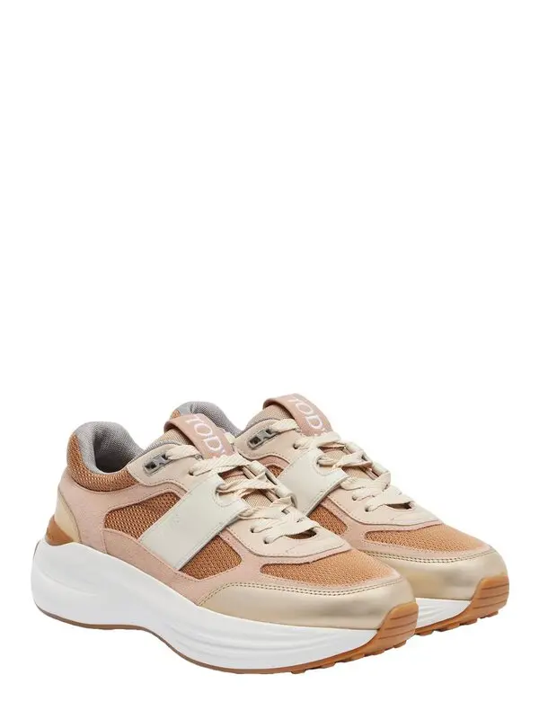TOD'S Leather And Suede Trimmed Sneakers - Beige