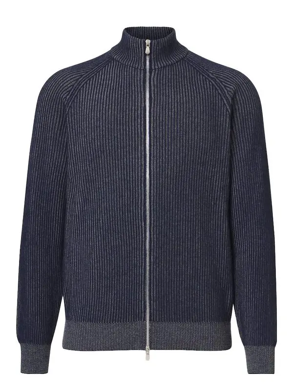 Brunello Cucinelli Ribbed-knit Zip-up Cashmere Sweater - Blue