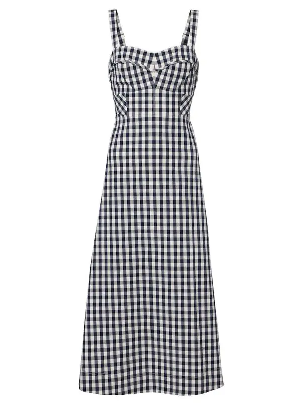 Veronica Beard Aila Gingham Cotton Midi Dress - Blue