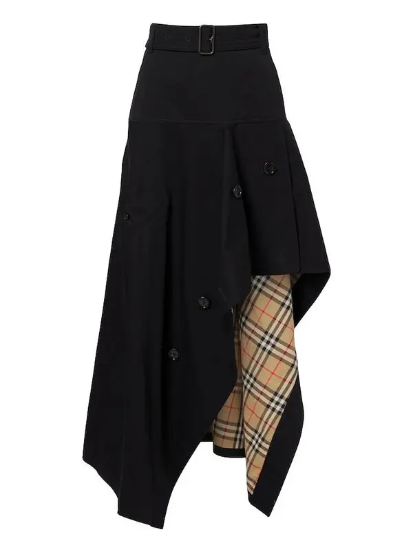 Burberry Asymmetric Cotton Maxi Skirt - Black