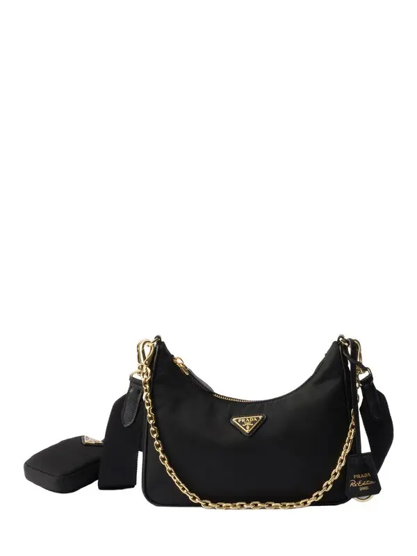 Prada Re-edition 2005 Re-nylon Bag With Saffiano Trim And Chain Strap - Black