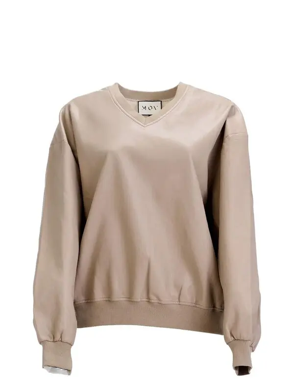 MOV Neck Sweatshirt In Vegan Leather - Brown