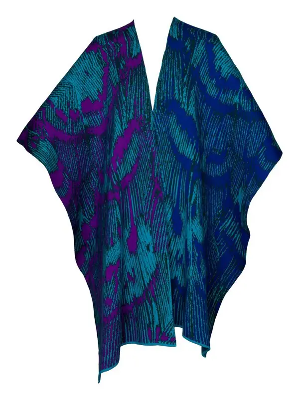 ESSIEN & EMRE Blue / Green Pavo Azure Merino Wool Colour Block Knit Poncho - Blue/green