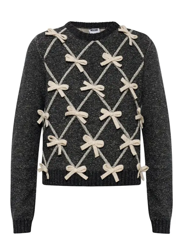 Moschino Diamond Pattern Sweater With Bow Embellishments - Gray