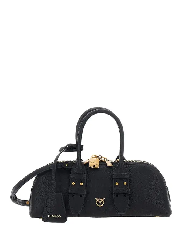Pinko Horizontal Bowling Bag With Antique Gold Details - Black