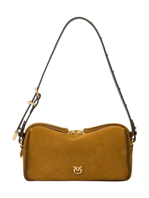 Pinko Trittico Mini Suede Bag With Studded Strap - Brown