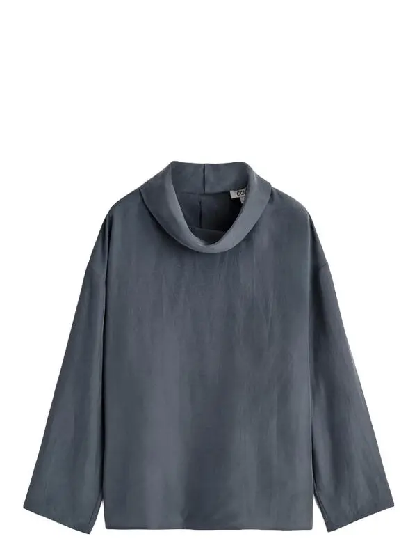 Cos Washed Silk Mock-neck Top - Blue