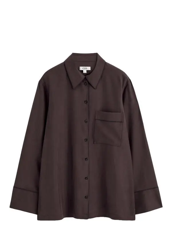 Cos Washed Silk Shirt With Tonal Piping - Brown