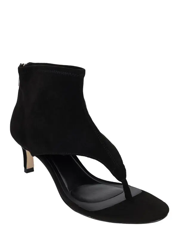 Pelle Moda Zip-up Thong Sandals With Padded Footbed - Black