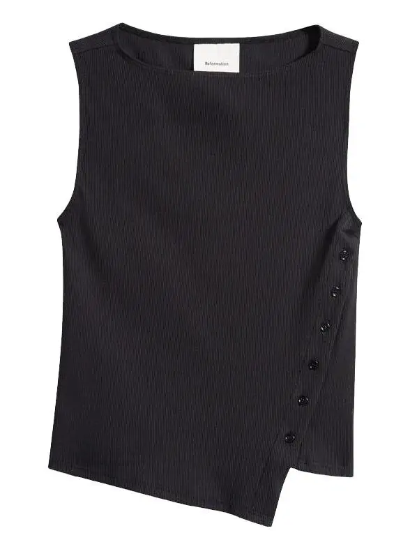 REFORMATION Hudson Knit Tank With Asymmetrical Hem - Black