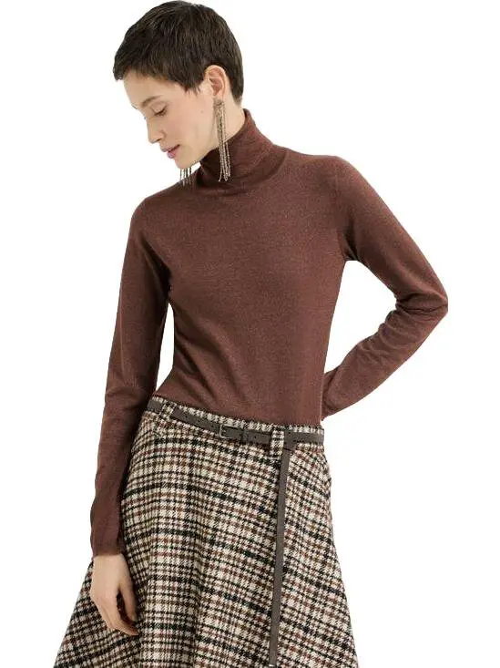 Brunello Cucinelli Sparkling Cashmere And Silk Lightweight Turtleneck Sweater - Brown