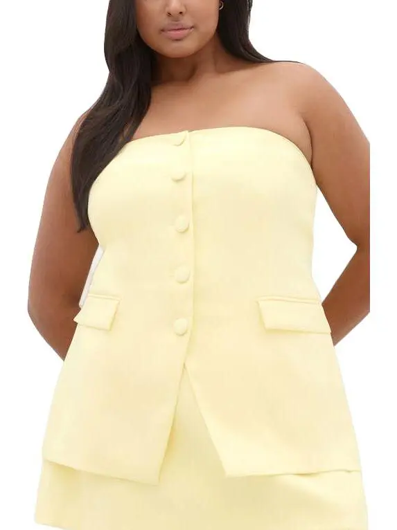 City Chic Leah Bustier Strapless Top - Lemon Drop