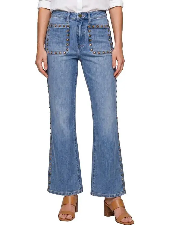 LIVERPOOL Hannah Studded Pocket Flare Jeans - Bronzed Blue