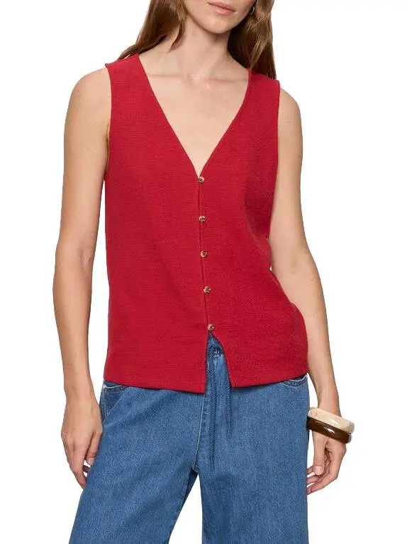Sanctuary Textured V-neck Vest - Red Berry