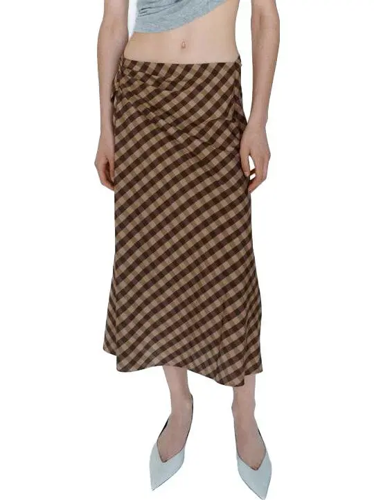 Mango Gingham Midi Skirt - Chocolate
