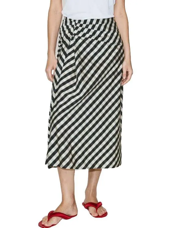 Mango Gingham Midi Skirt - Navy