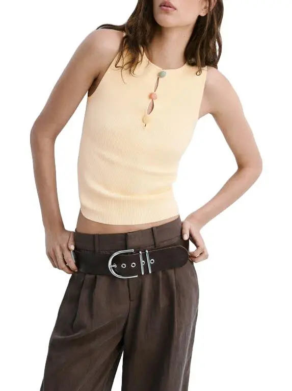 Mango Ribbed Knit Sleeveless Top With Button Detail - Vanilla