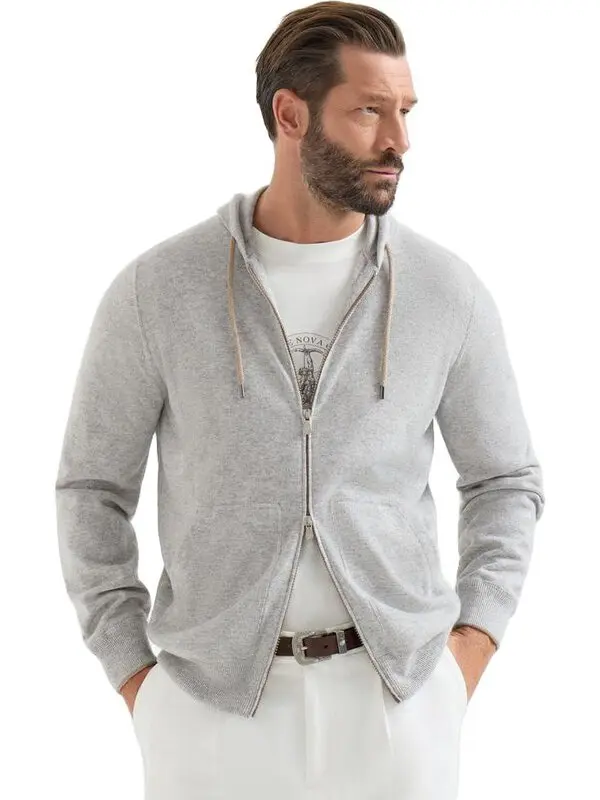 Brunello Cucinelli Cashmere Zip-up Hooded Cardigan - Pebble