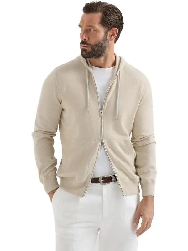 Brunello Cucinelli Cashmere Zip-up Hooded Cardigan - Sand