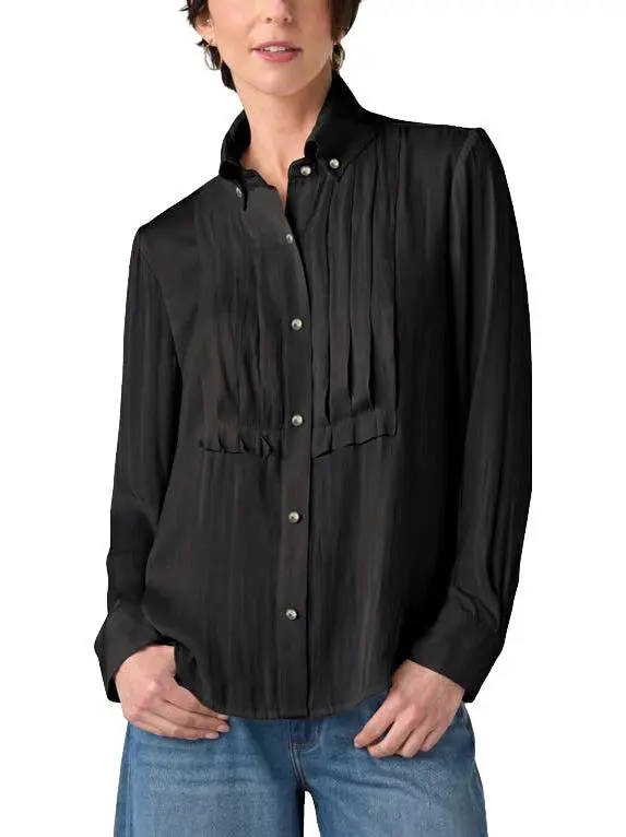 LIVERPOOL Tuxedo Pleated Button-front Shirt - Black
