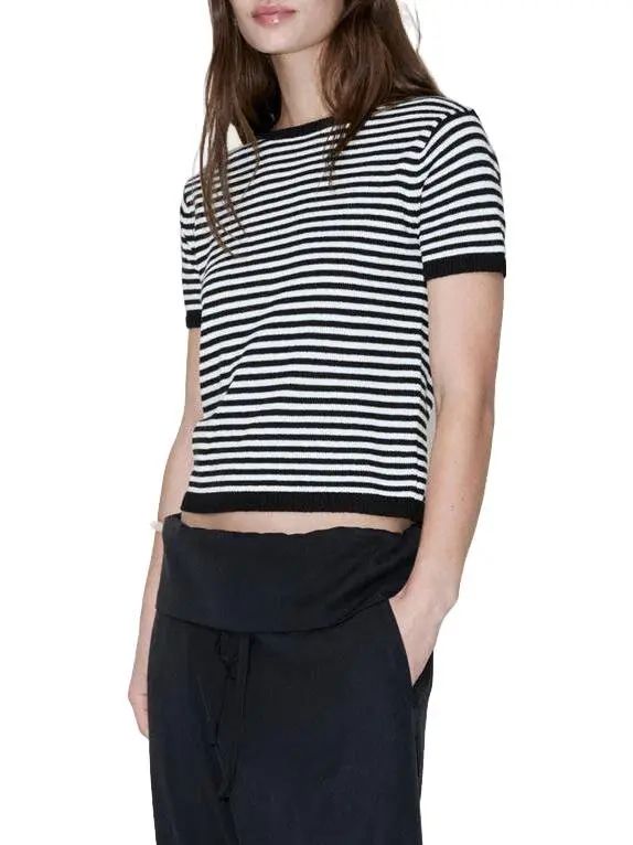 Mango Striped Fine Knit Crewneck Sweater - Black