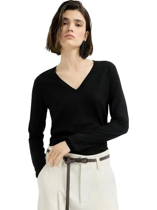 Brunello Cucinelli Cashmere And Silk Sparkling Lightweight Sweater - Black