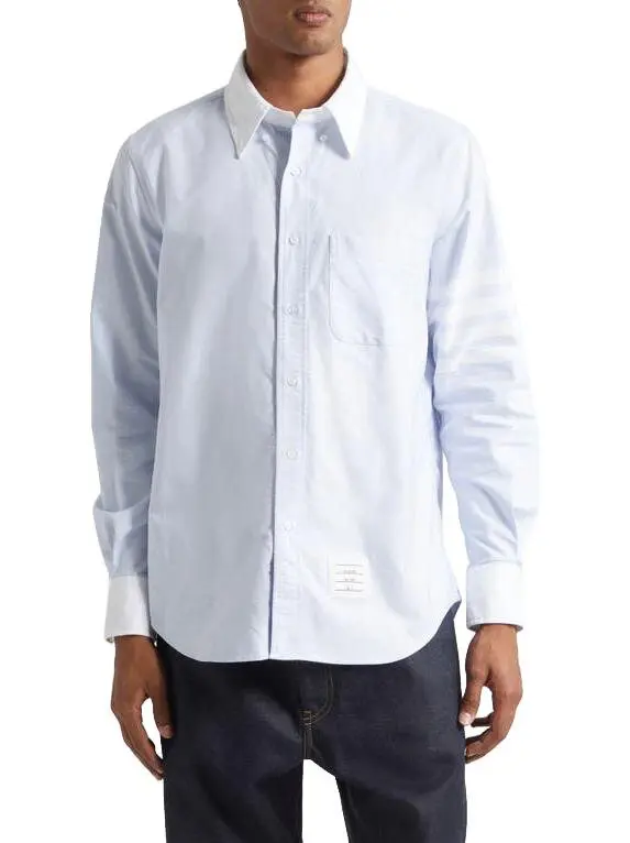 Thom Browne Straight Fit Cotton Button-down Shirt - Light Blue