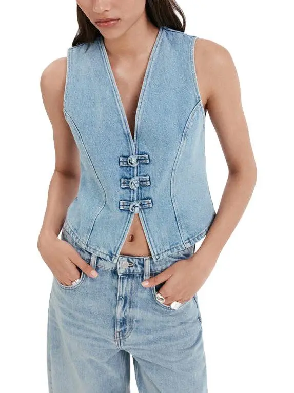 Mango Toggle Denim Vest - Medium Blue