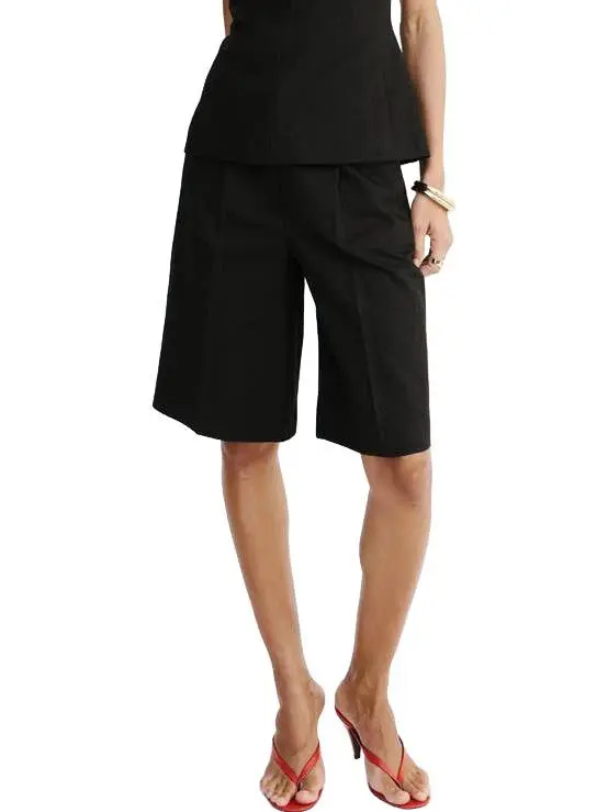 Mango Straight Linen Blend Bermuda Shorts - Black