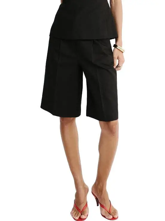 Mango Straight Linen Blend Bermuda Shorts - Black