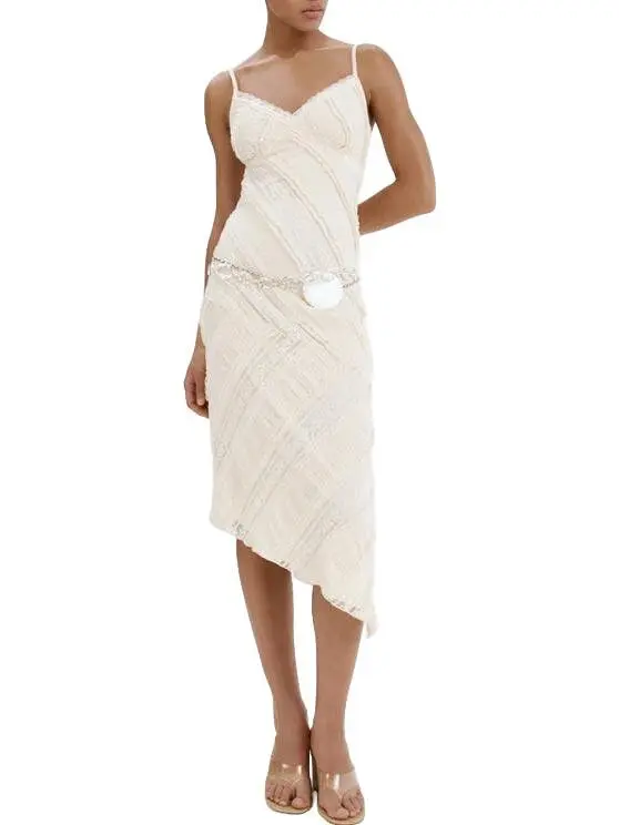 Mango Asymmetrical Lace Midi Dress - Vanilla