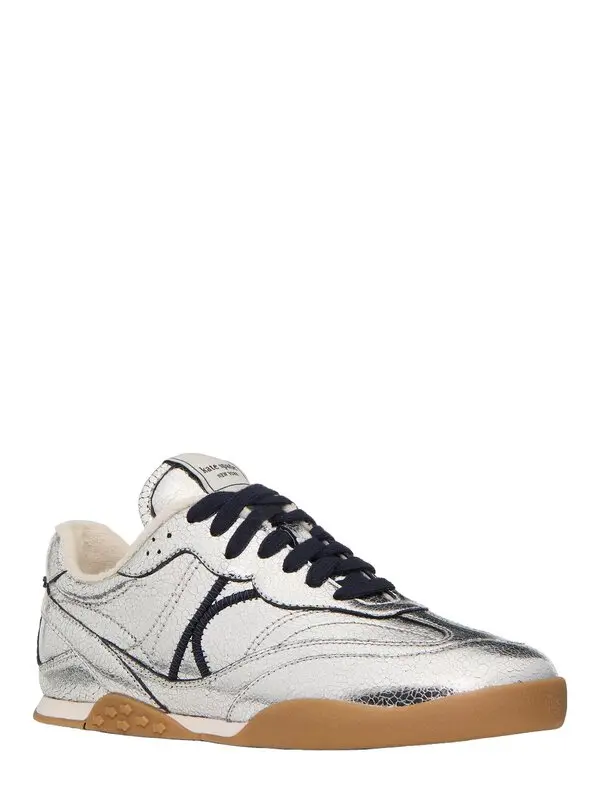 Kate Spade New York Metallic Leather Lace-up Sneakers - Silver/captain Navy
