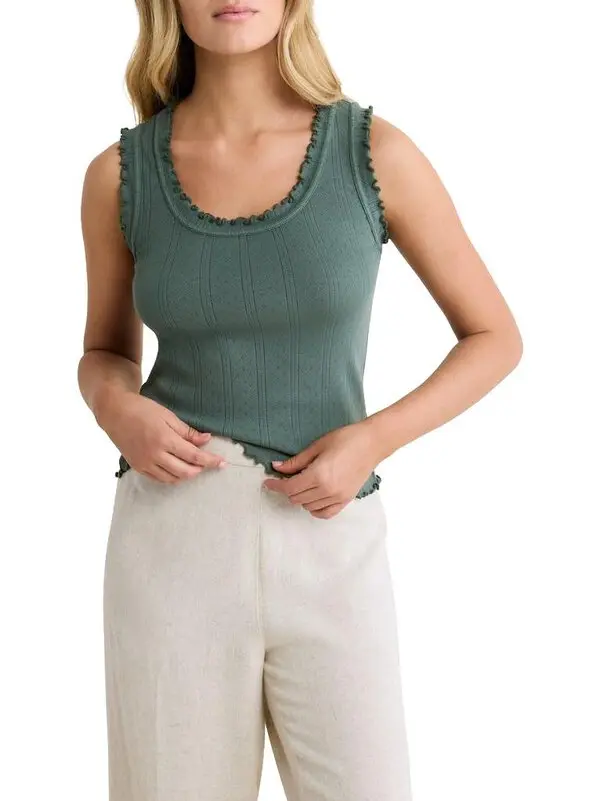 NZ BY NIC AND ZOE Ella Rib Lettuce Trim Cotton Pointelle Tank - Palm