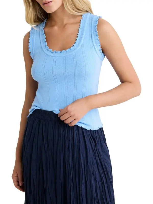 NZ BY NIC AND ZOE Ella Rib Lettuce Trim Cotton Pointelle Tank - Zephyr