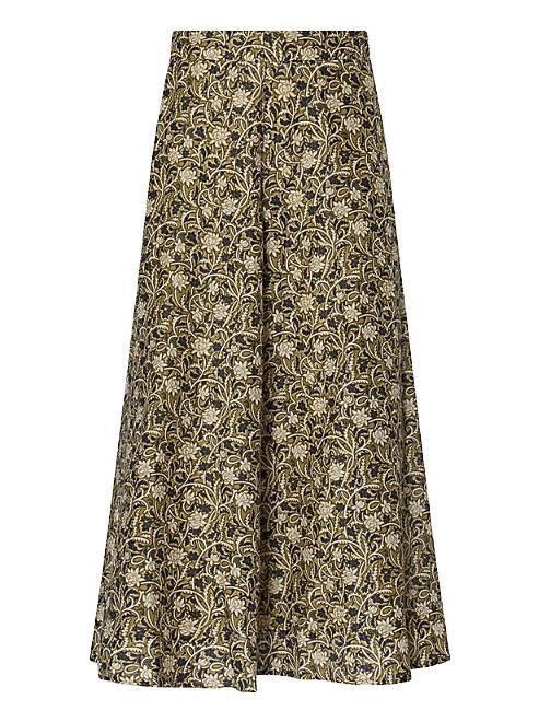 ME+EM Floral-print Cotton And Silk-blend Midi Skirt - Green/multi
