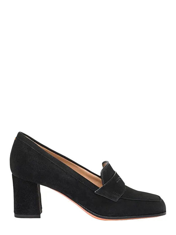 Santoni Suede High-heel Loafer Pumps - Black