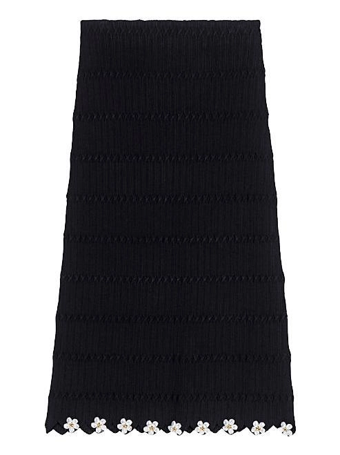 Maje Jewelled Flower Scalloped-edge Knitted Midi Skirt - Black