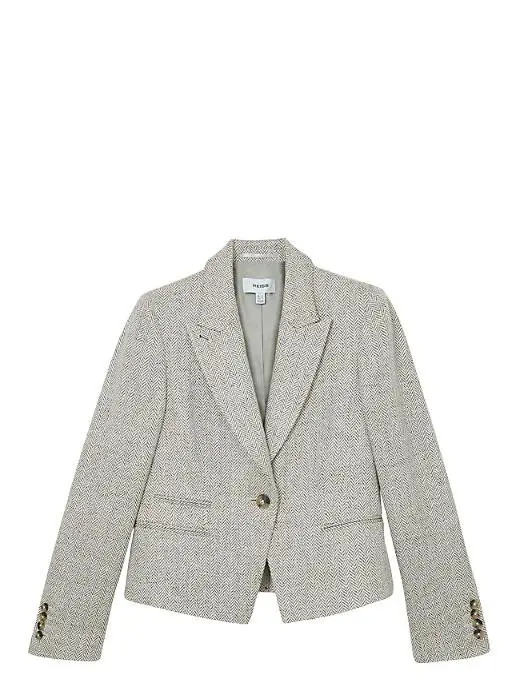 REISS Ezra Cropped Linen-blend Blazer - Neutral