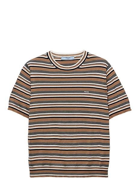 Prada Short-sleeve Striped Cotton-jersey T-shirt - Brown