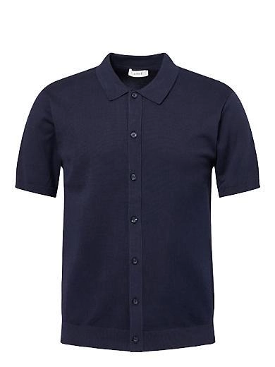 ARNE Classic-collar Ribbed-trim Cotton Shirt - Navy