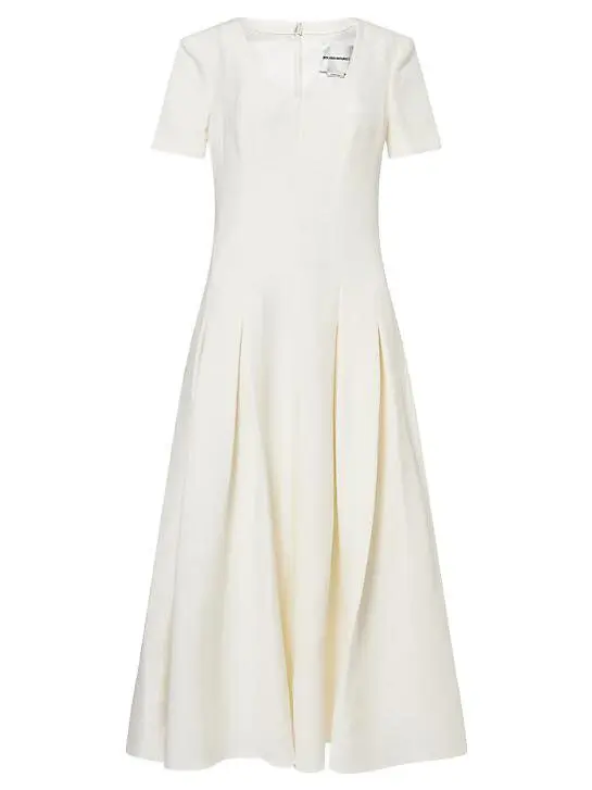 Roland Mouret Scoop Neck Pleated Midi Dress - Cream
