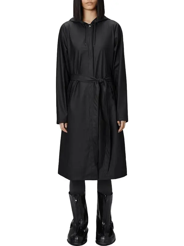 Rains Waterproof Belted A-line Long Raincoat - Black