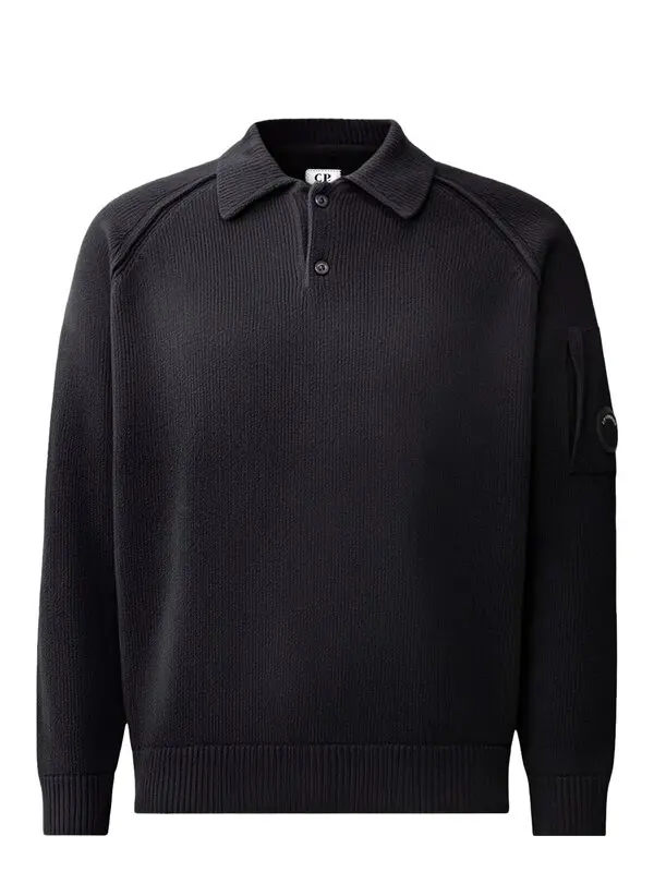 C.P. COMPANY Ribbed Polo Shirt With Lens Detail - Blue