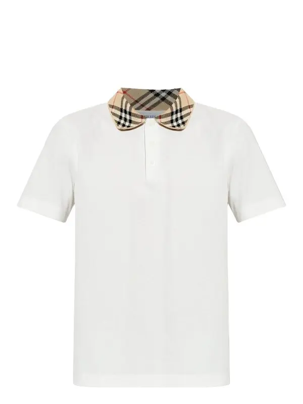 Burberry Check Collar Polo - White