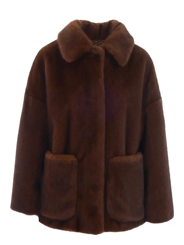 Herno Short Faux Fur Coat With Classic Collar - Brown