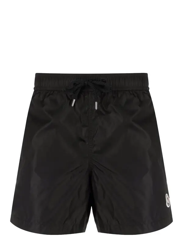 Moncler Swim Shorts With Logo Patch - Black
