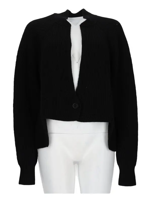 NUDE Ribbed Mini Knit Cardigan In 100% Virgin Wool - Black