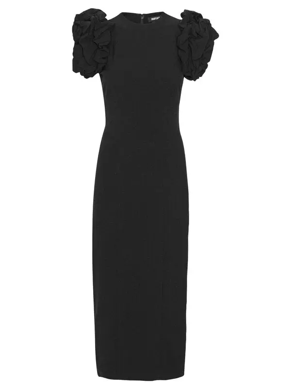 ROTATE BY BIRGER CHRISTENSEN Fitted Midi Dress With Puff Sleeves - Nero